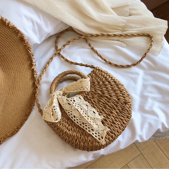 Bags | Drawstring Straw Braided Crossbody Bag | Poshmark